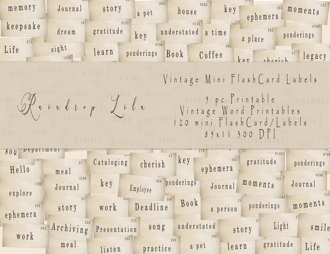Vintage -MINI- Flash Card Label Printable - Vintage Style - Raindrop ...