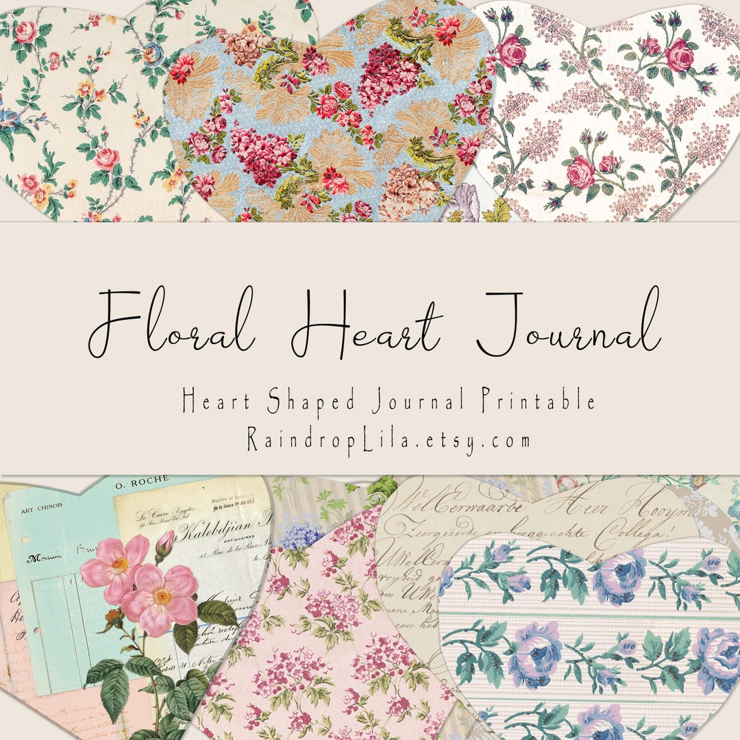 Floral Heart Shaped Journal Printable, Vintage Kit - INSTANT DOWNLOAD ...