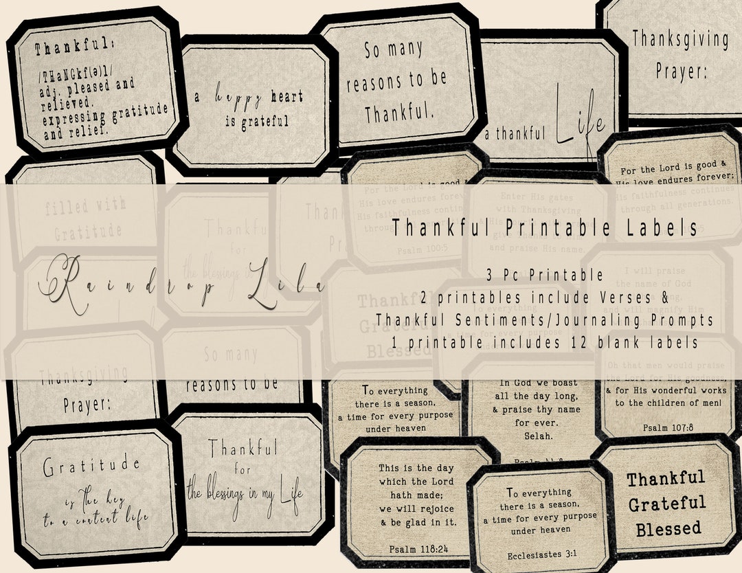 Thankful Labels Printable Kit - Gratitude Journal Sentiments and Bible ...