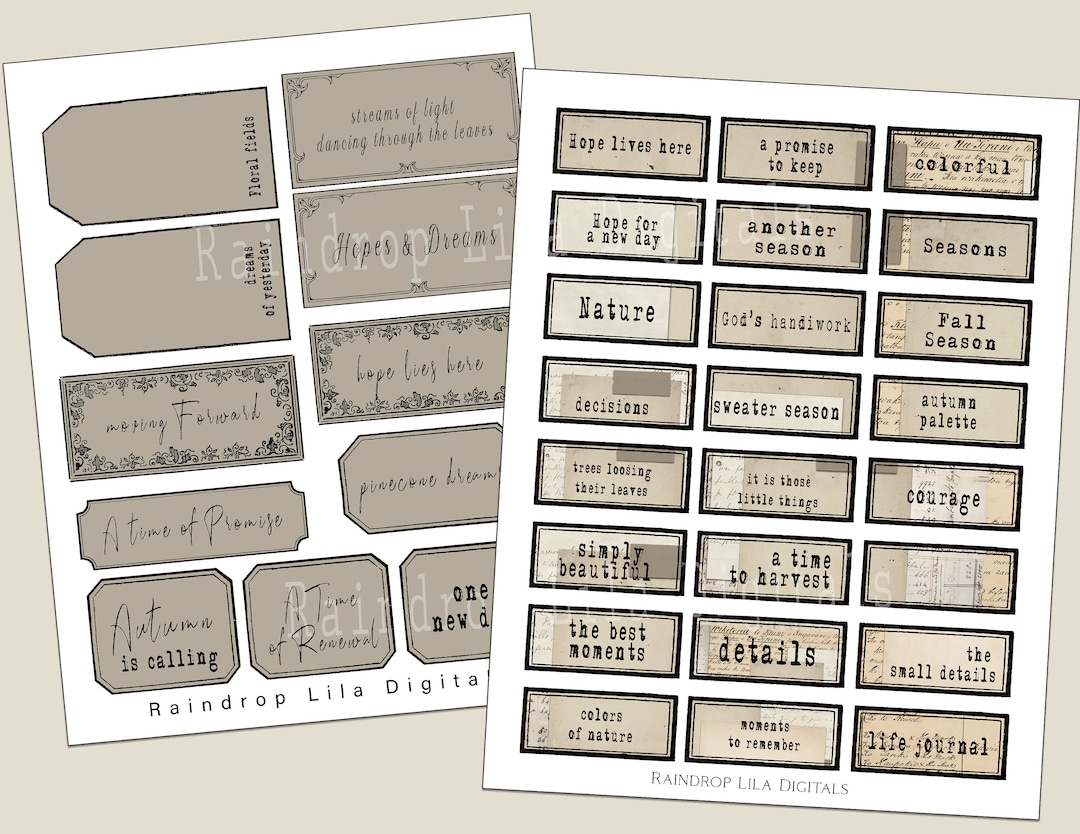 Nature Printable Sentiments, Labels for Junk Journals Collaging and ...