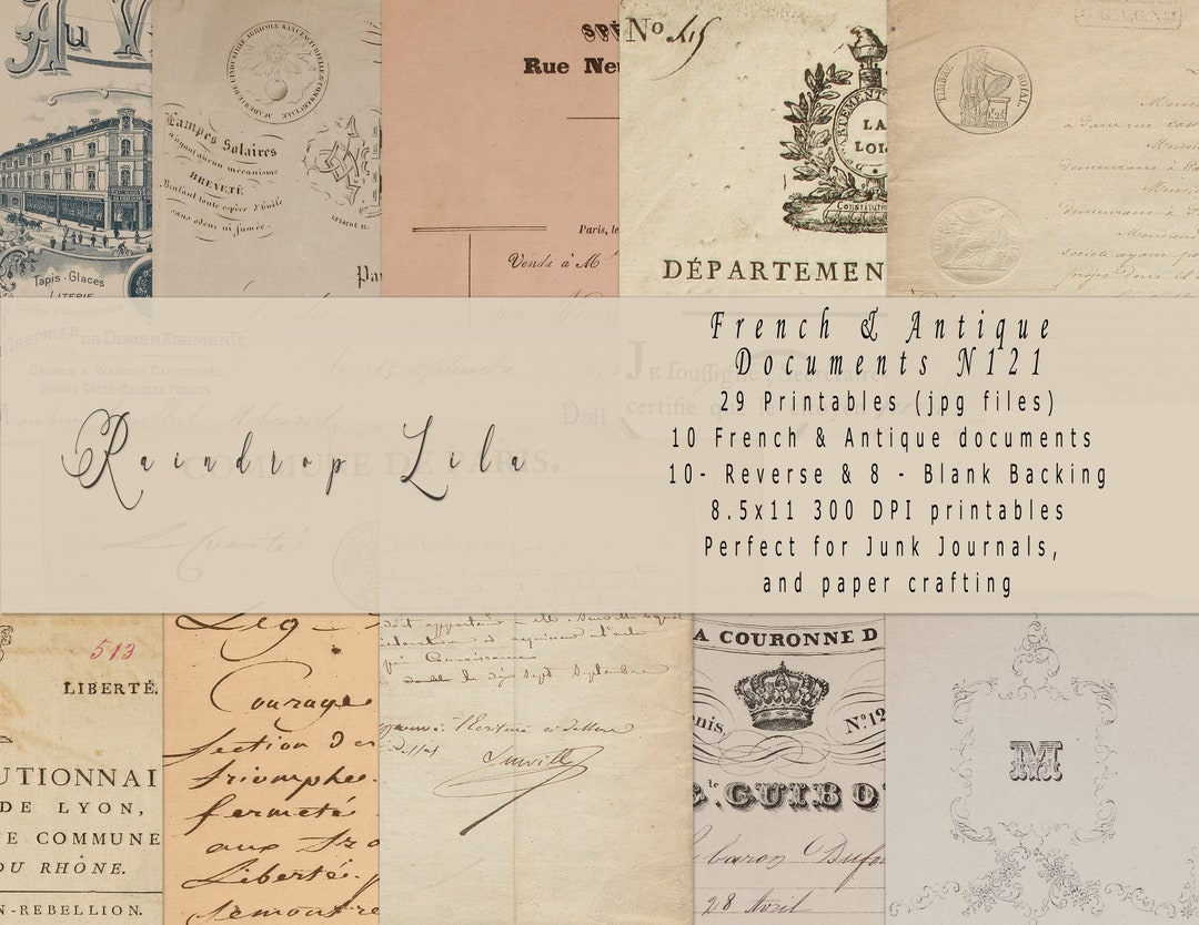 French and Antique Documents N121 Printable - Background Paper and ...