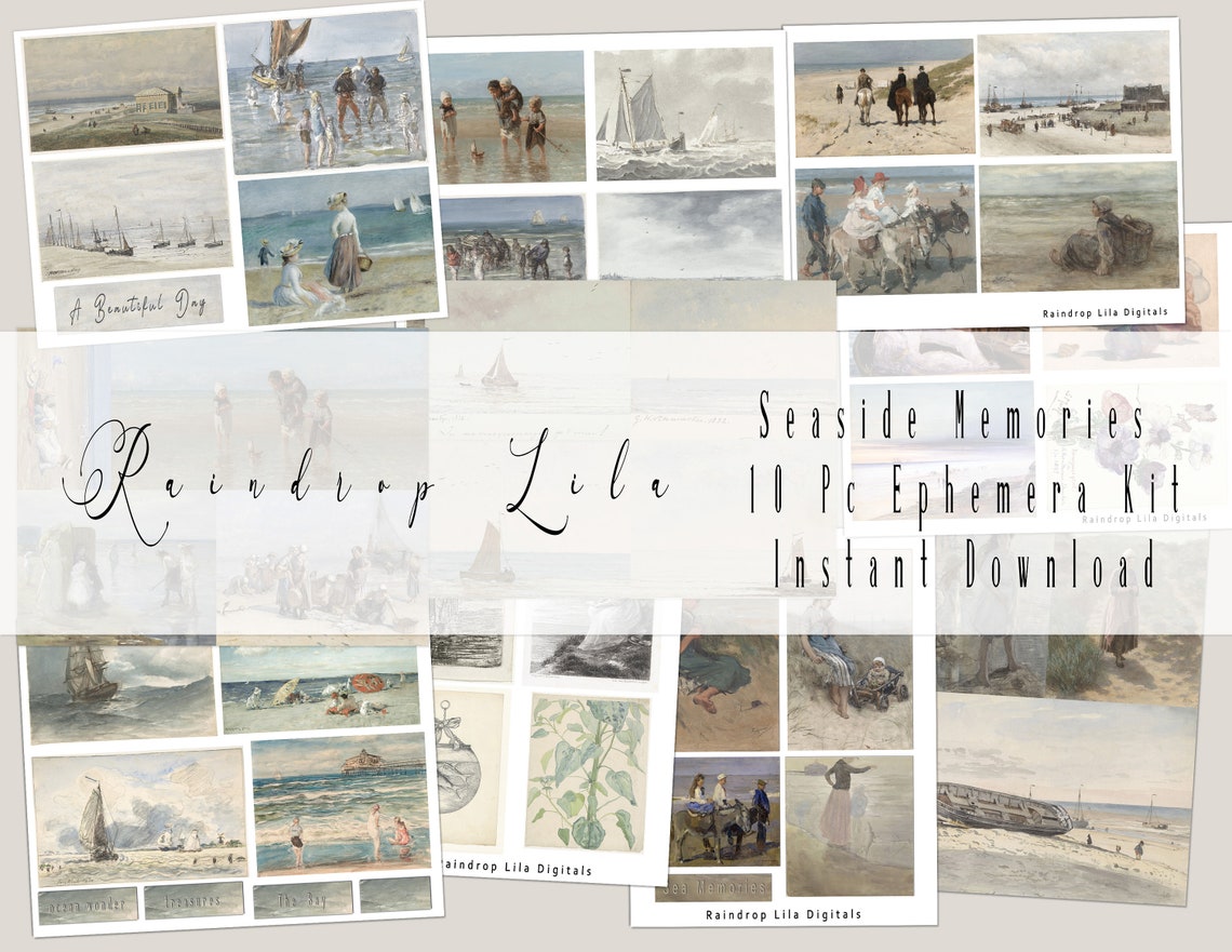 Seaside Memories Ephemera Kit, ART DIGITALS, 10 Pc Printable Junk ...