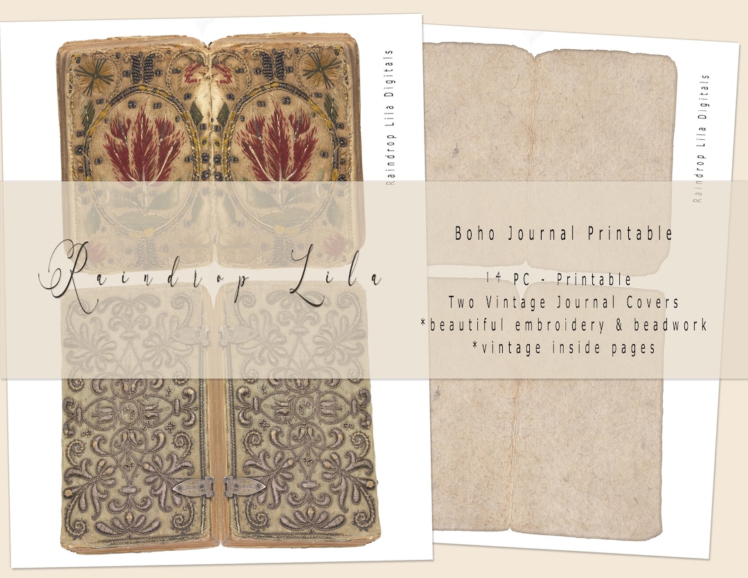 Boho Journal Printable Kit, Vintage Beaded and Embroidered Journal ...
