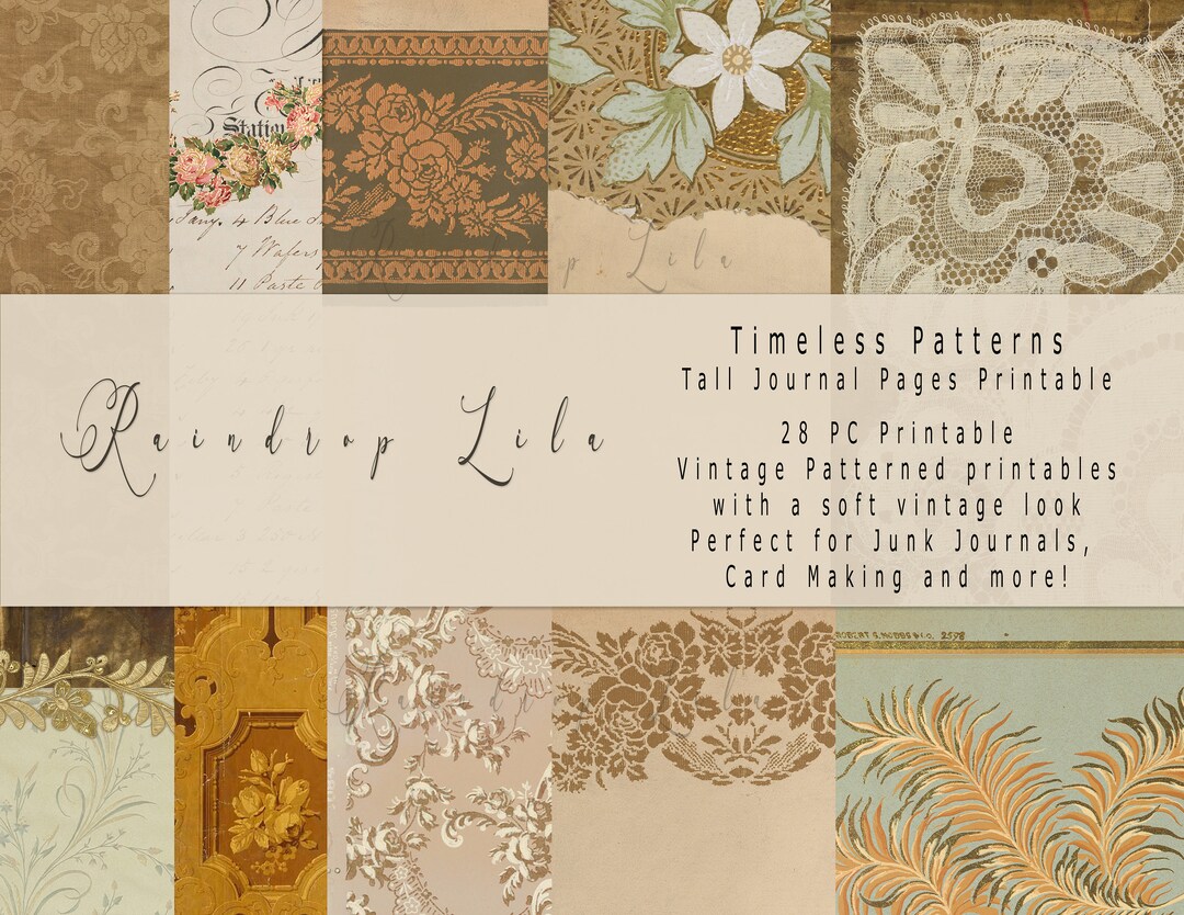 Timeless Patterns Tall Journal Printable - Instant Download, Vintage ...