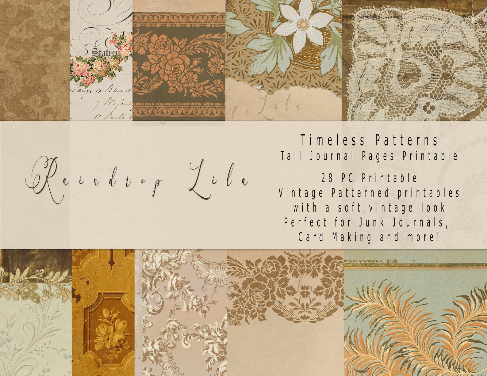Timeless Patterns Tall Journal Printable - Instant Download, Vintage ...