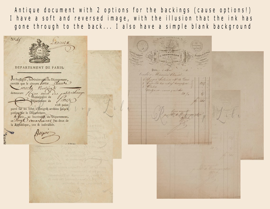 French and Antique Documents N121 Printable - Background Paper and ...