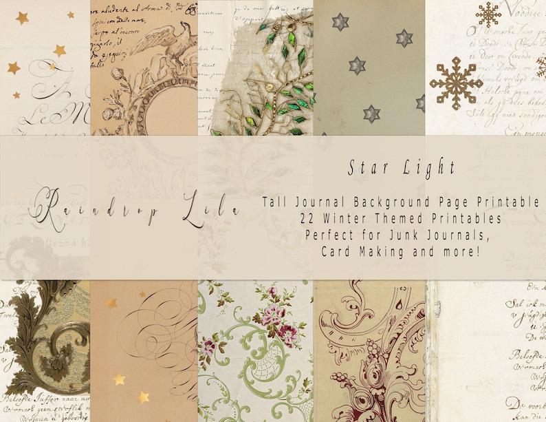 Starlight Tall Journal Background Printable - Vintage Journal Printable Collection - Raindrop ...