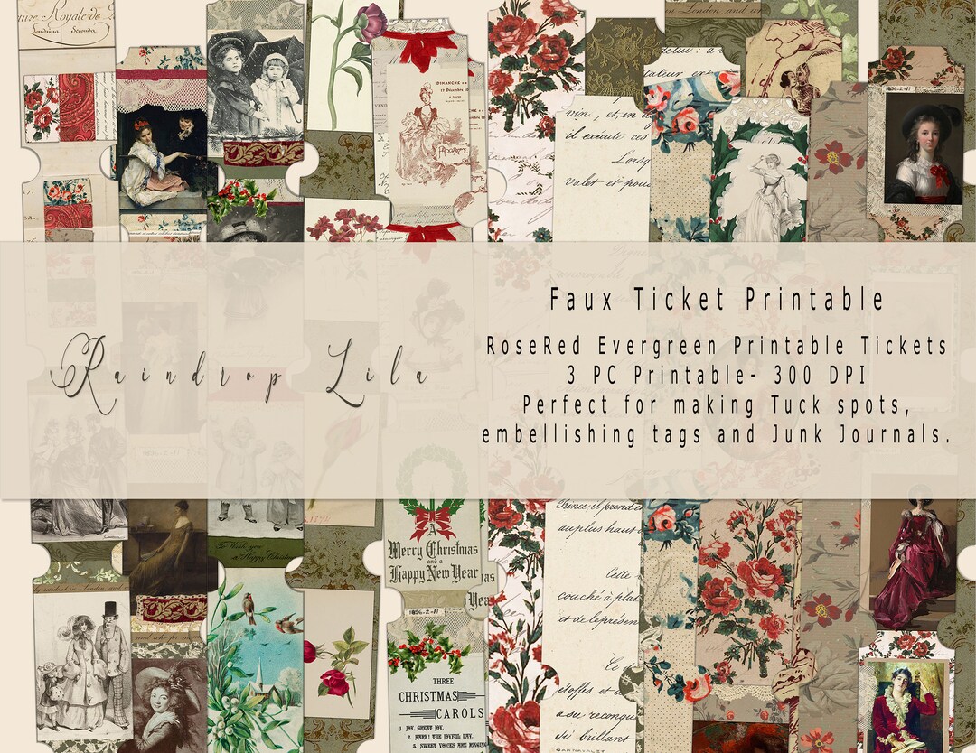 3 PC Ticket Printable- Rosered Evergreen - Vintage Collection ...