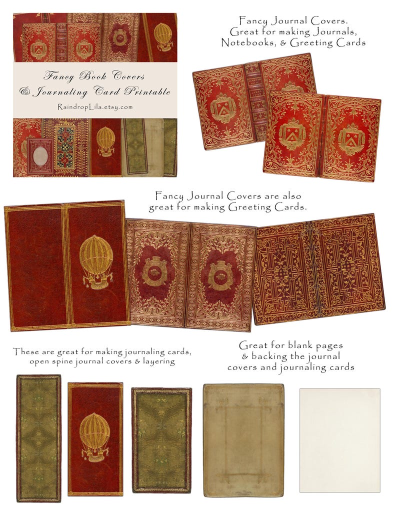 Fancy Book Covers & Journaling Card Printables, Printable, Junk Journal ...
