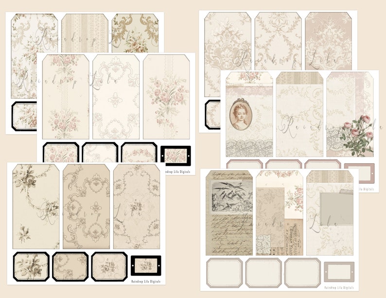 Pretty Neutral Tags, Journaling Cards, and Pockets - INSTANT DOWNLOAD ...
