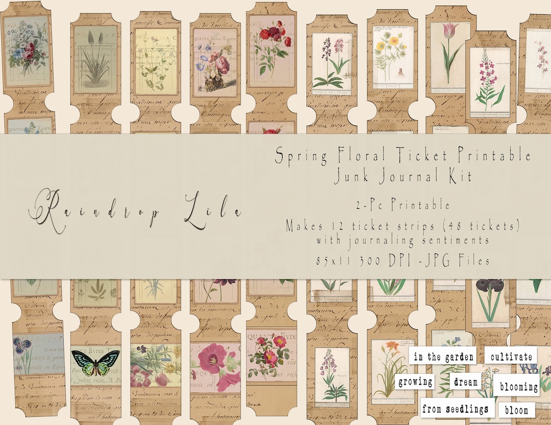 Spring Floral Tickets- Botanical Flowers and Sentiments PRINTABLE ...