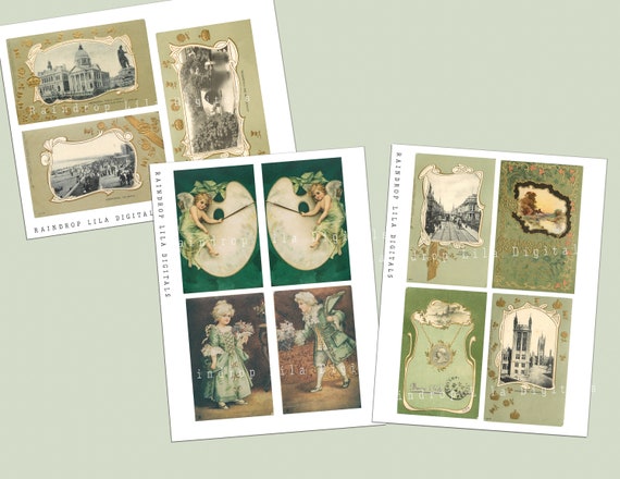 Vintage Green Postcard Printables Digital Victorian Prints | Etsy