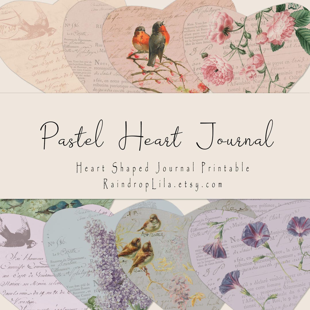 Pastel Heart Shaped Journal Printable, Vintage Kit - INSTANT DOWNLOAD ...