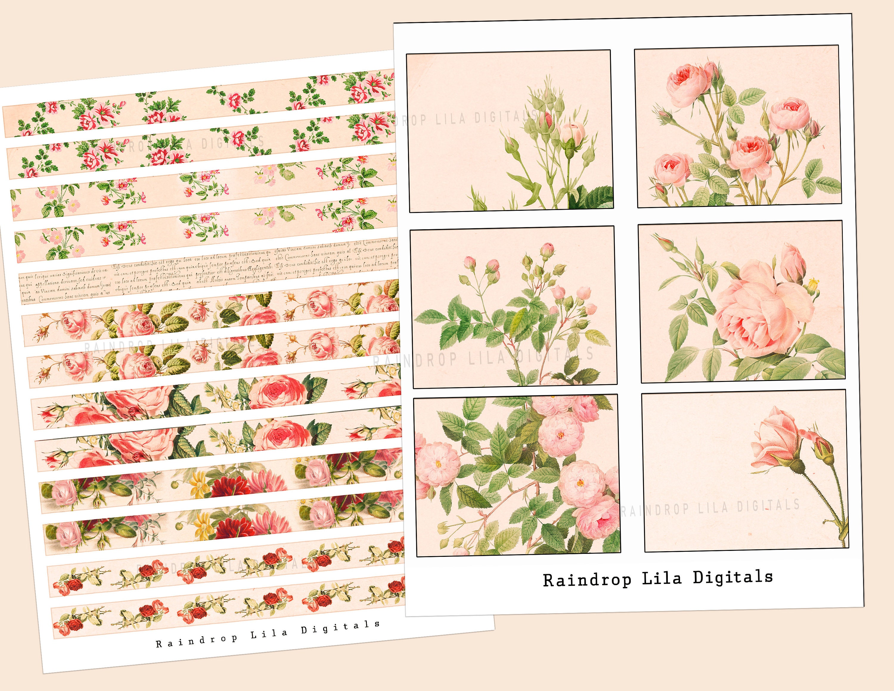 Peachy PINK Roses Printable Paper Kit Envelopes Notecards - Etsy
