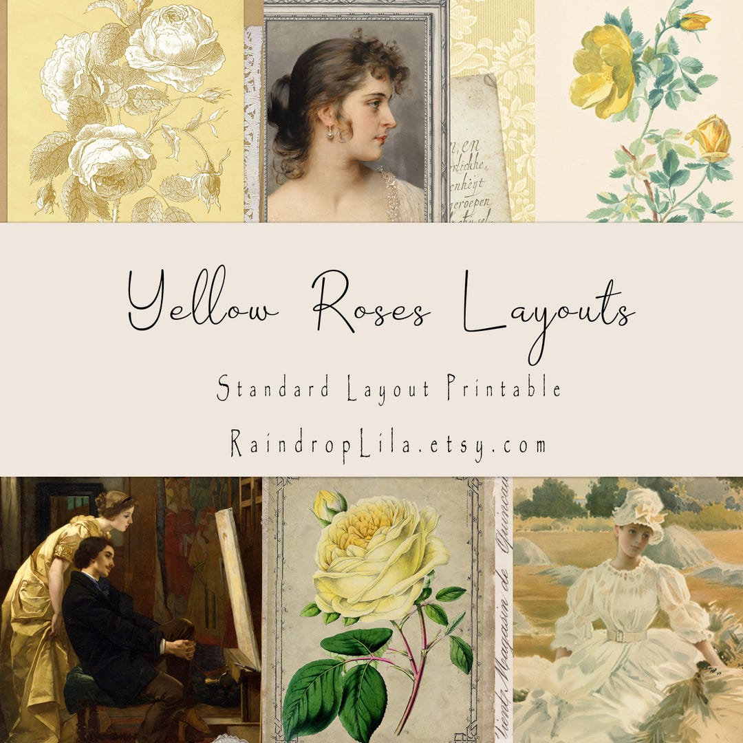 Yellow Roses Standard Layouts Printable, 15 Vintage Junk Journal ...