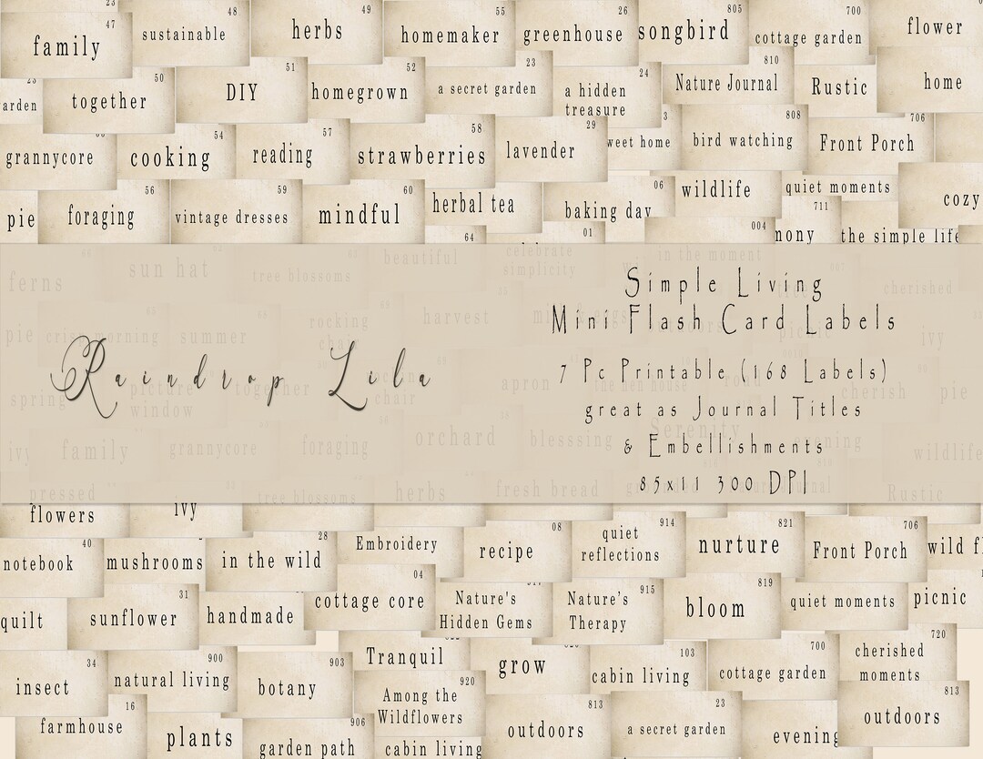 Simple Living -MINI- Flash Card Label Printable - Raindrop Lila Digital ...