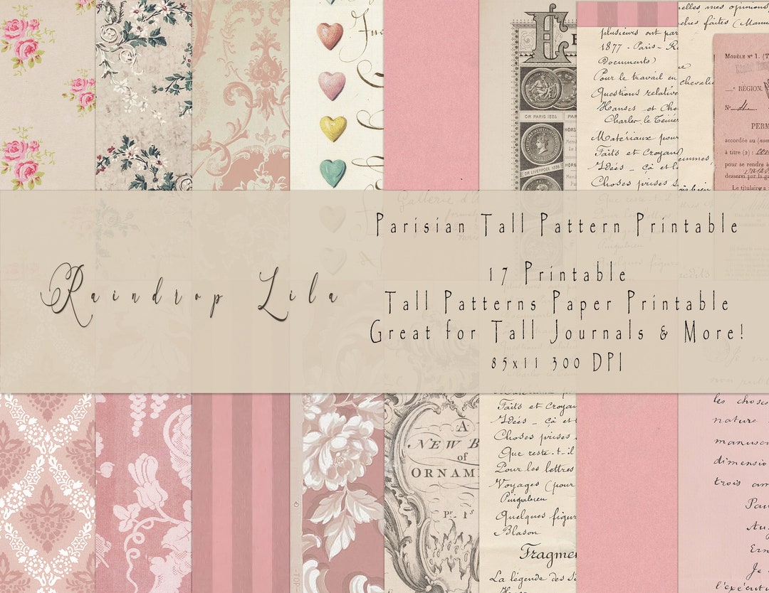 Parisian Tall Patterns - JUNK JOURNAL PRINTABLE- Raindrop Lila French ...