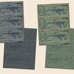 Vintage French Checks -19 Pc- Colorful Antique Document Printables for ...