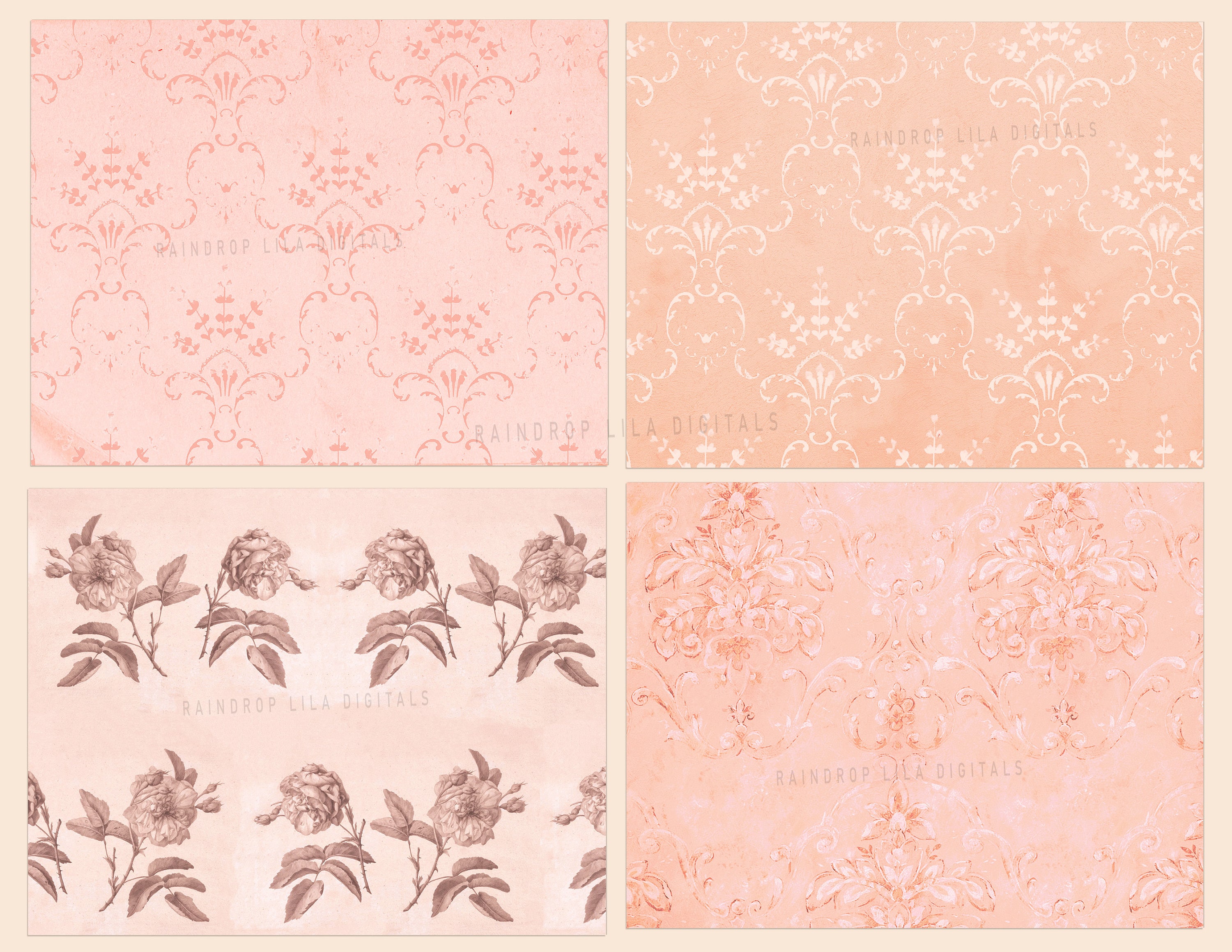 PEACHY PINK Vintage Paper Collection Digital Printable - Etsy