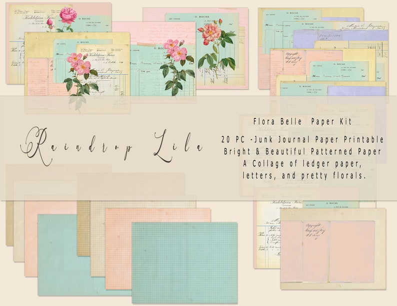 Pastel Junk Journal Printable - Flora Belle - Raindrop Lila Art Collage ...