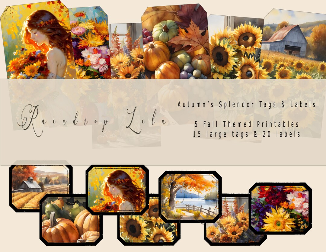 Autumn Splendor Printable Tags - Fall ART Digital, Raindrop Lila Junk ...