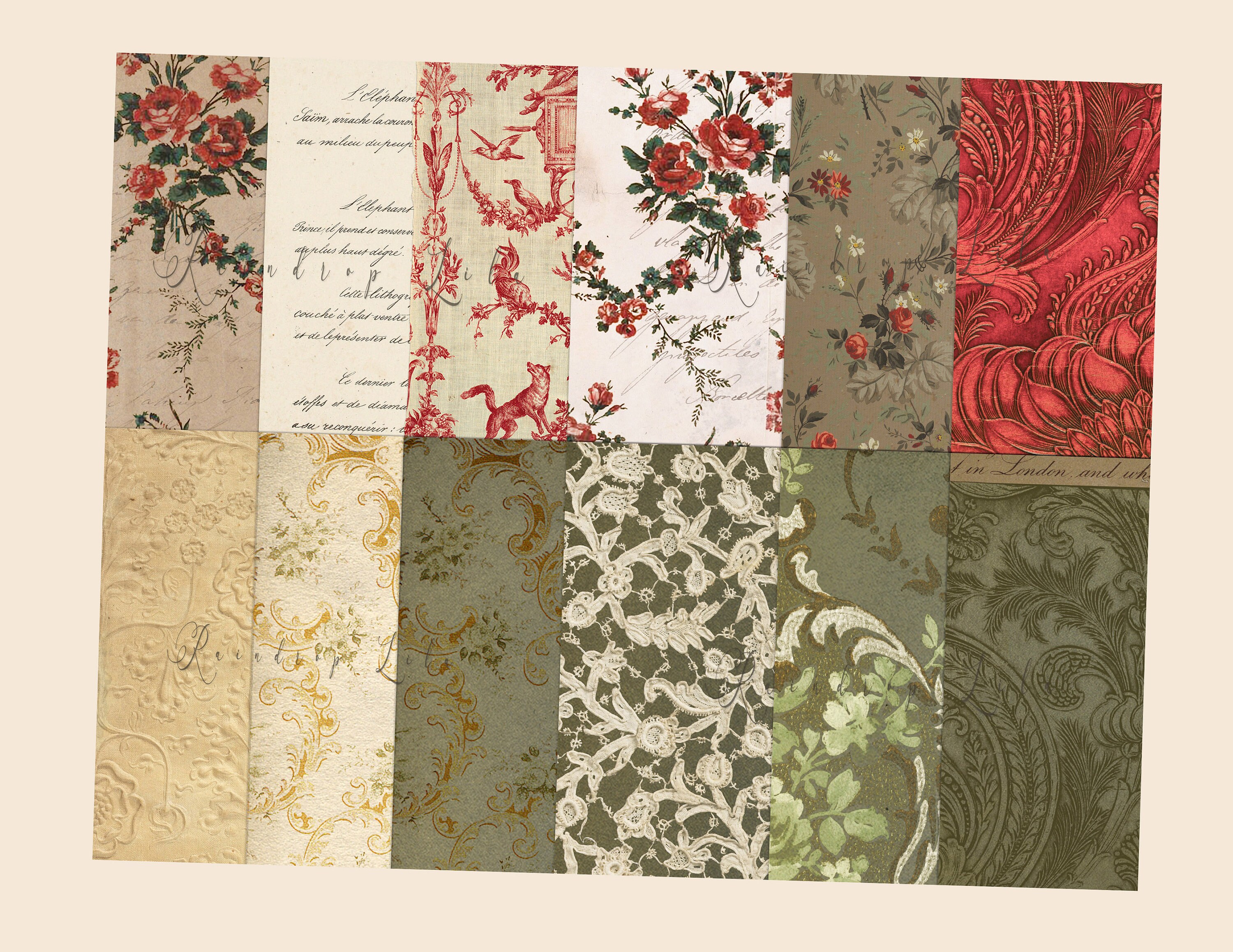 Rosered Evergreen BACKGROUND PAGES -standard Journal Patterns- Vintage ...