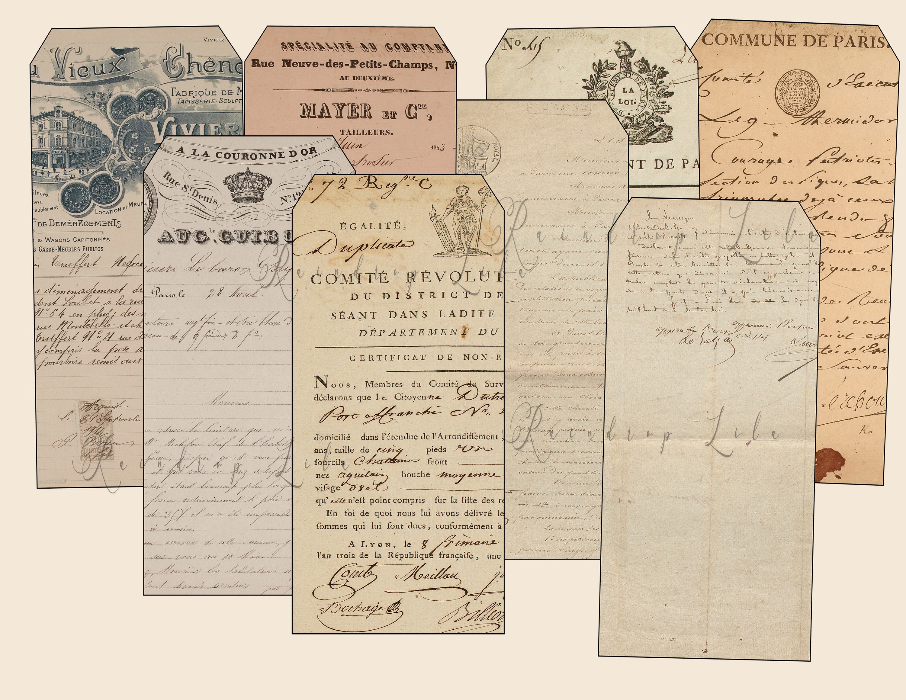 French Antique Tags & Pocket Printable - Documents N121 Printable ...