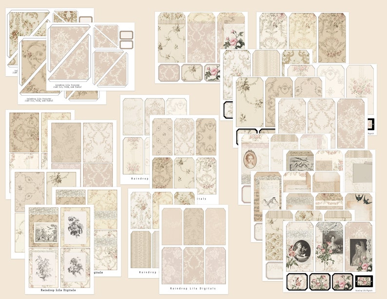 Pretty Neutral Tags, Journaling Cards, and Pockets - INSTANT DOWNLOAD ...