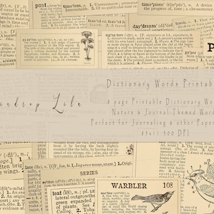 Dictionary Words Printable - 8 Page Junk Journal Digital Kit- Raindrop ...