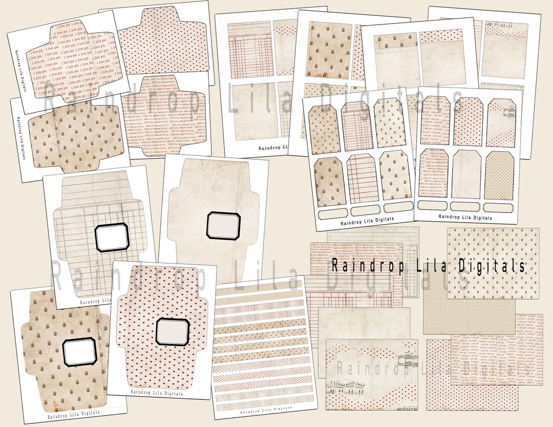 Vintage Grunge Musical Hearts Digital Papers, Printable, Paper ...