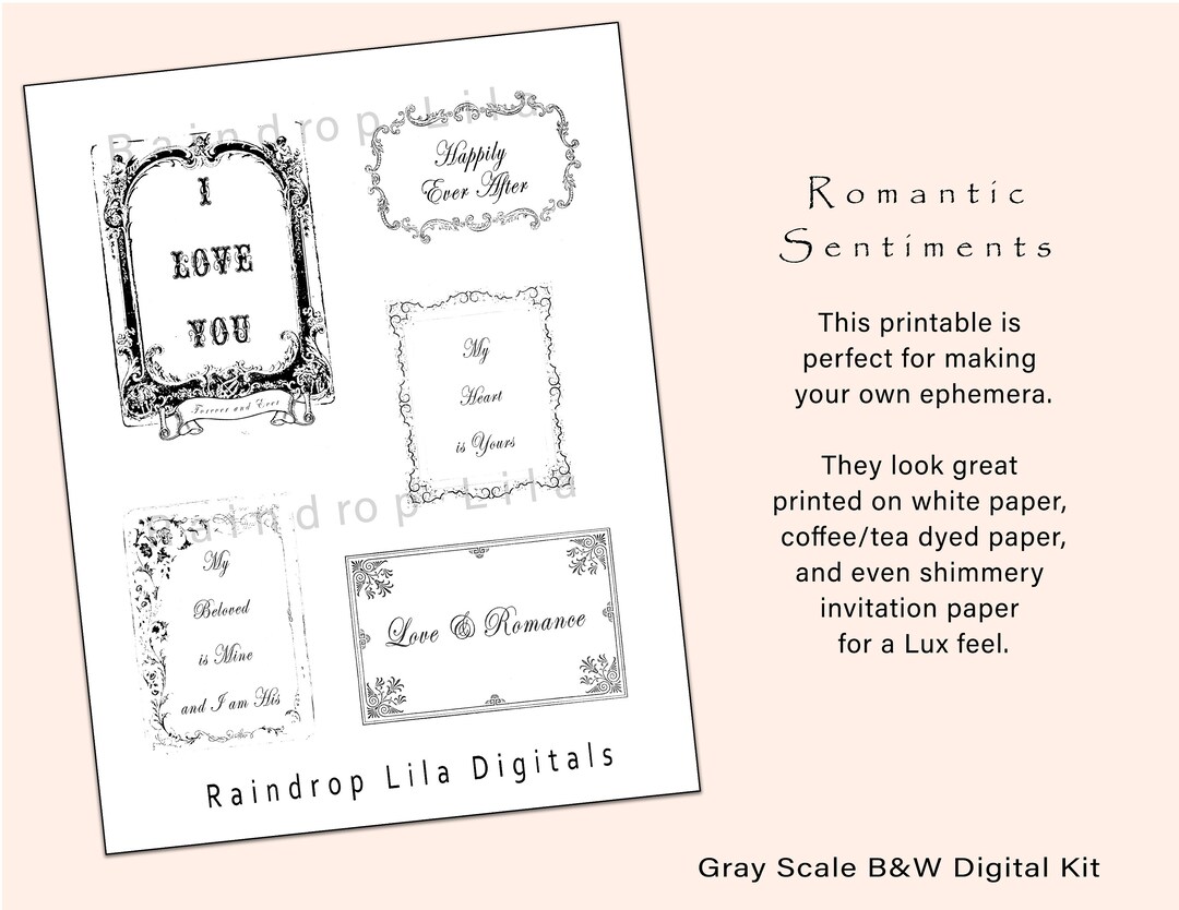 Romantic Sentiments Black and White Printable - Etsy