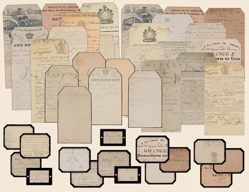 French Antique Tags & Pocket Printable - Documents N121 Printable ...