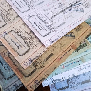 Vintage French Checks -19 Pc- Colorful Antique Document Printables for ...