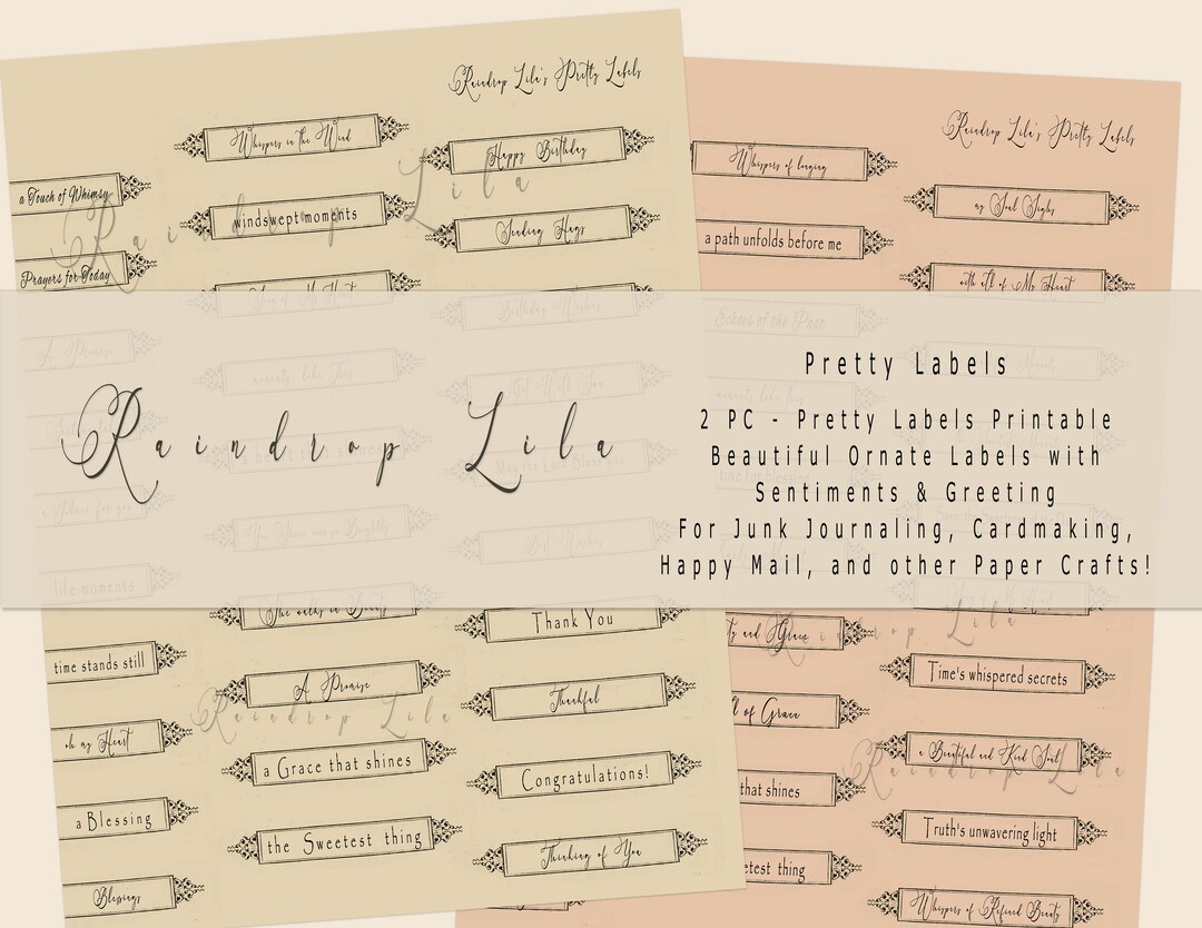 Pretty Labels - Sentiments and Words Printable - INSTANT DOWNLOAD ...