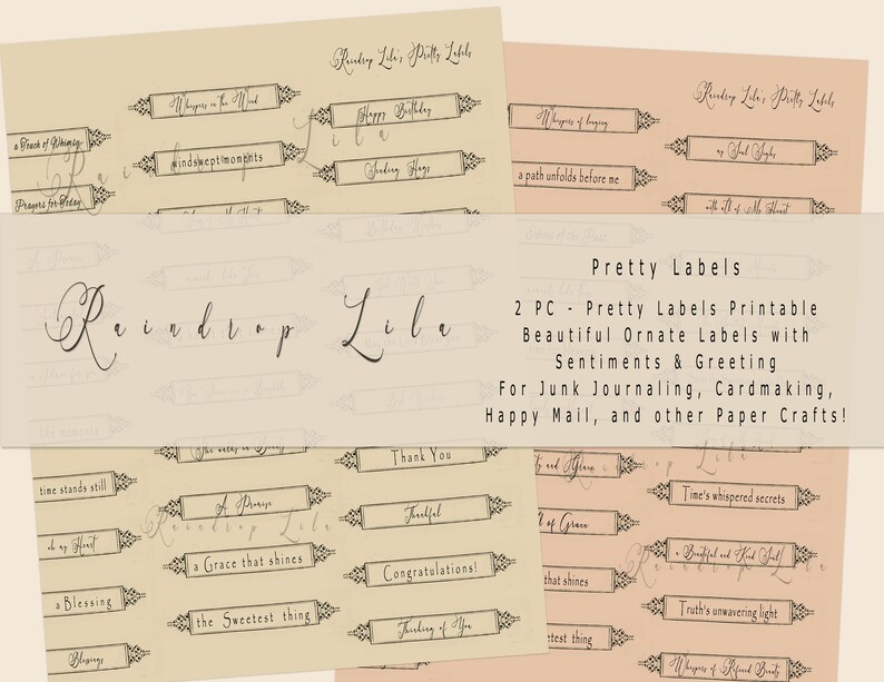 Pretty Labels - Sentiments and Words Printable - INSTANT DOWNLOAD ...