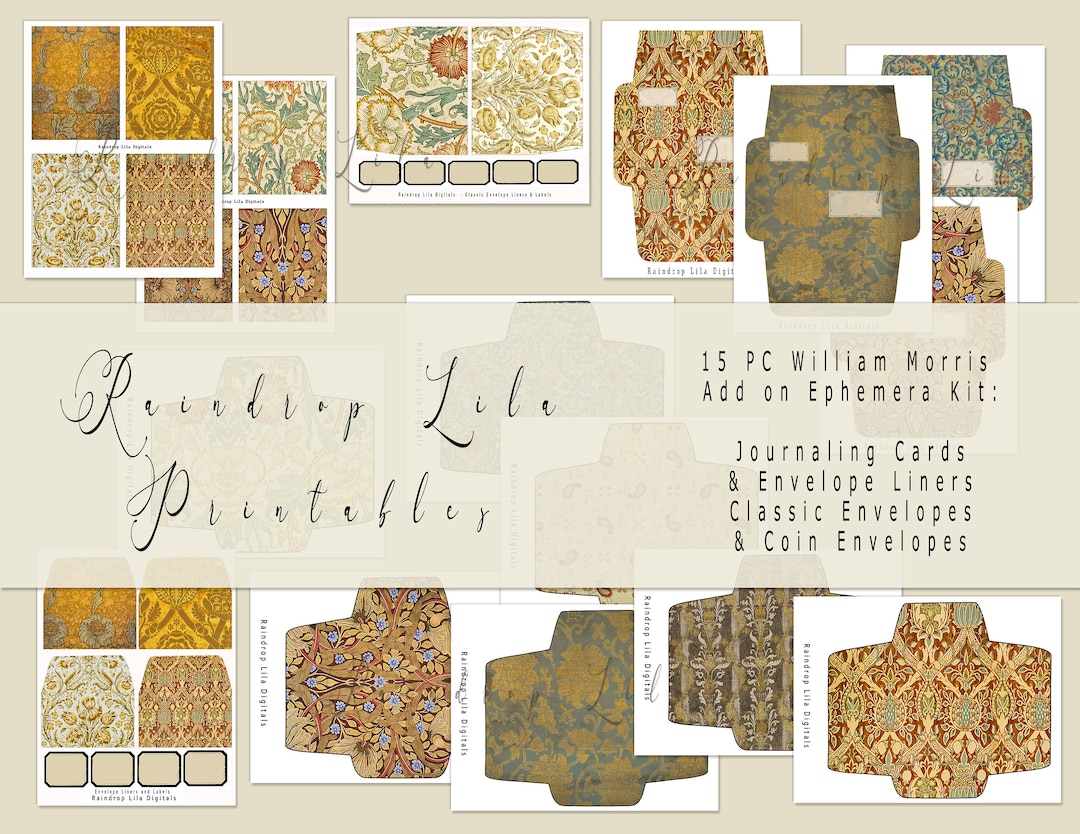 William Morris Vintage Wallpapers Add on Ephemera Kit, WMV01, Instant ...