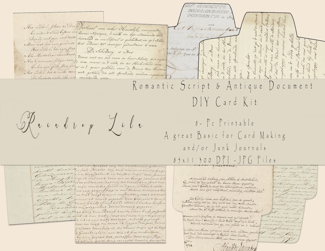 Romantic Script Antique Documents & Letters Printable - DIY GREETING ...