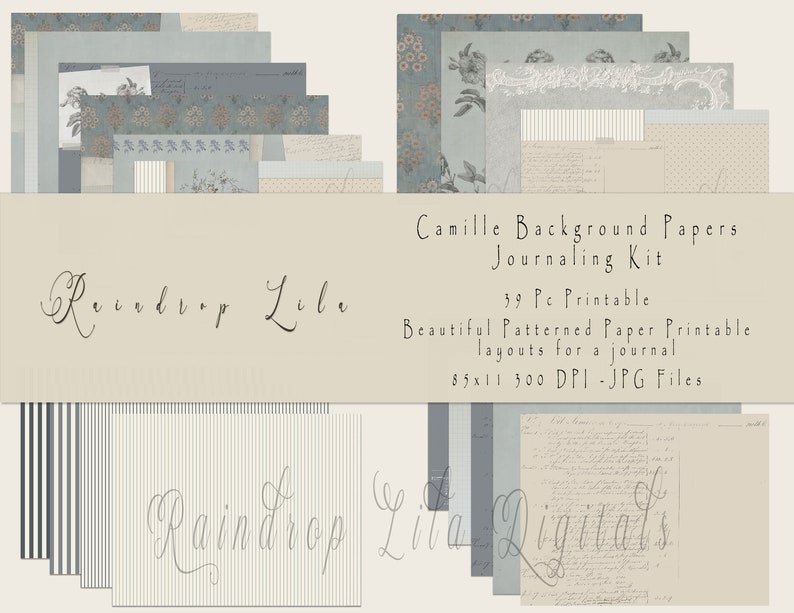 Camille Background Paper Printable - Digital Papers for Junk Journaling ...