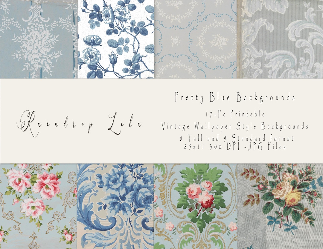 Pretty Blue Wallpaper Printable, Floral Background Junk Journal ...