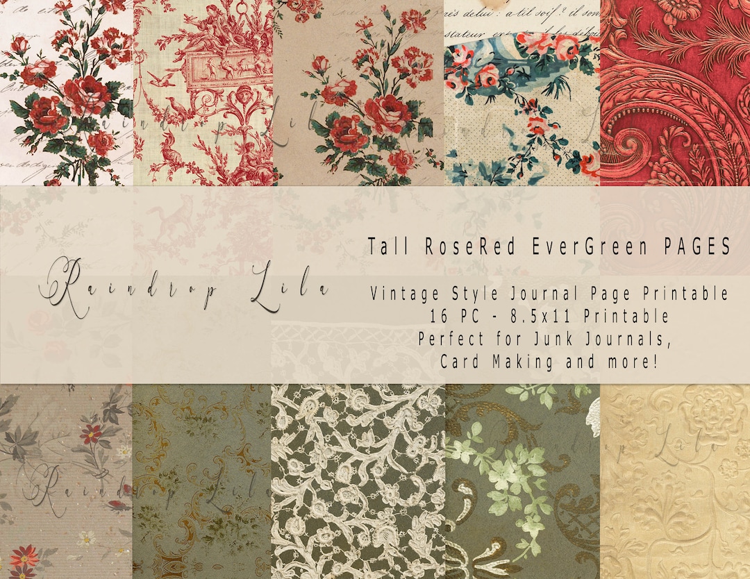 Tall Rosered Evergreen BACKGROUND PAGES - Vintage Journal Printable ...