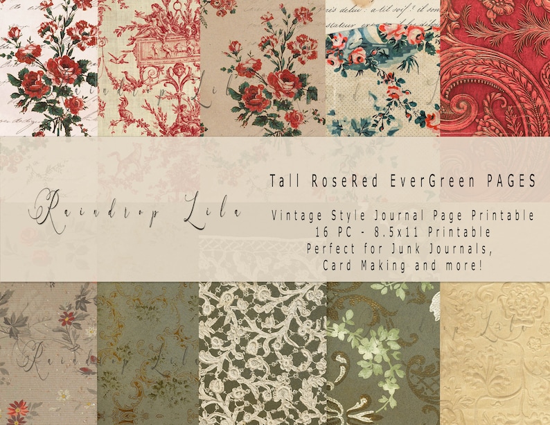 Tall Rosered Evergreen BACKGROUND PAGES - Vintage Journal Printable ...
