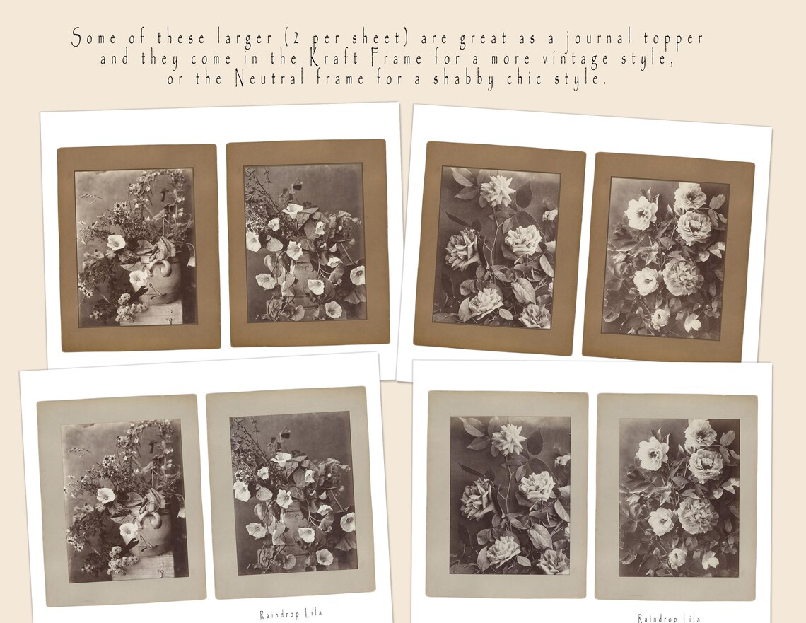 Vintage Sepia Floral Photography Printable Kit, Cornelia's Garden ...