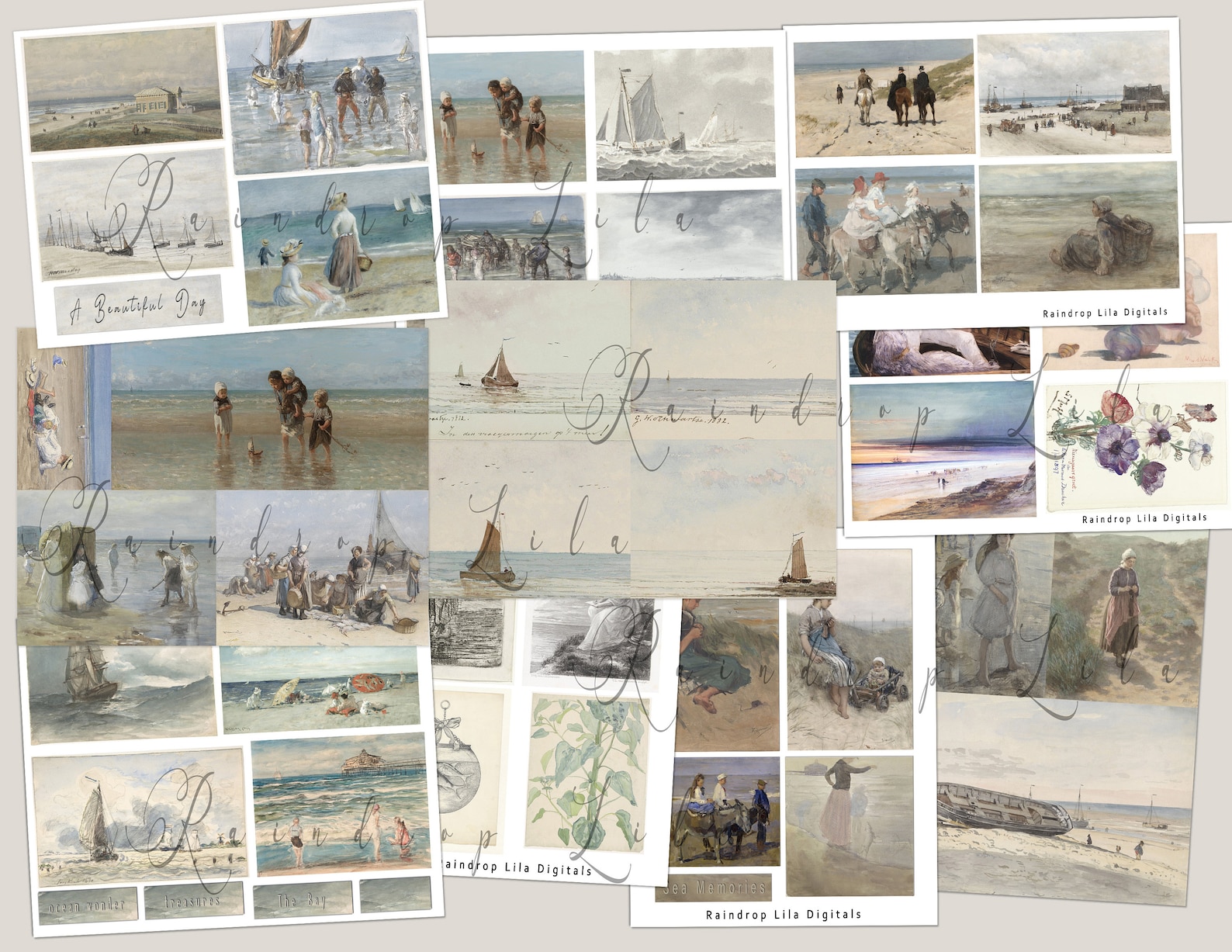 Seaside Memories Ephemera Kit, ART DIGITALS, 10 Pc Printable Junk ...