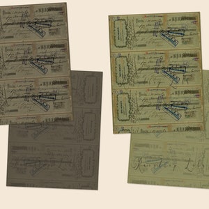 Vintage French Checks -19 Pc- Colorful Antique Document Printables for ...