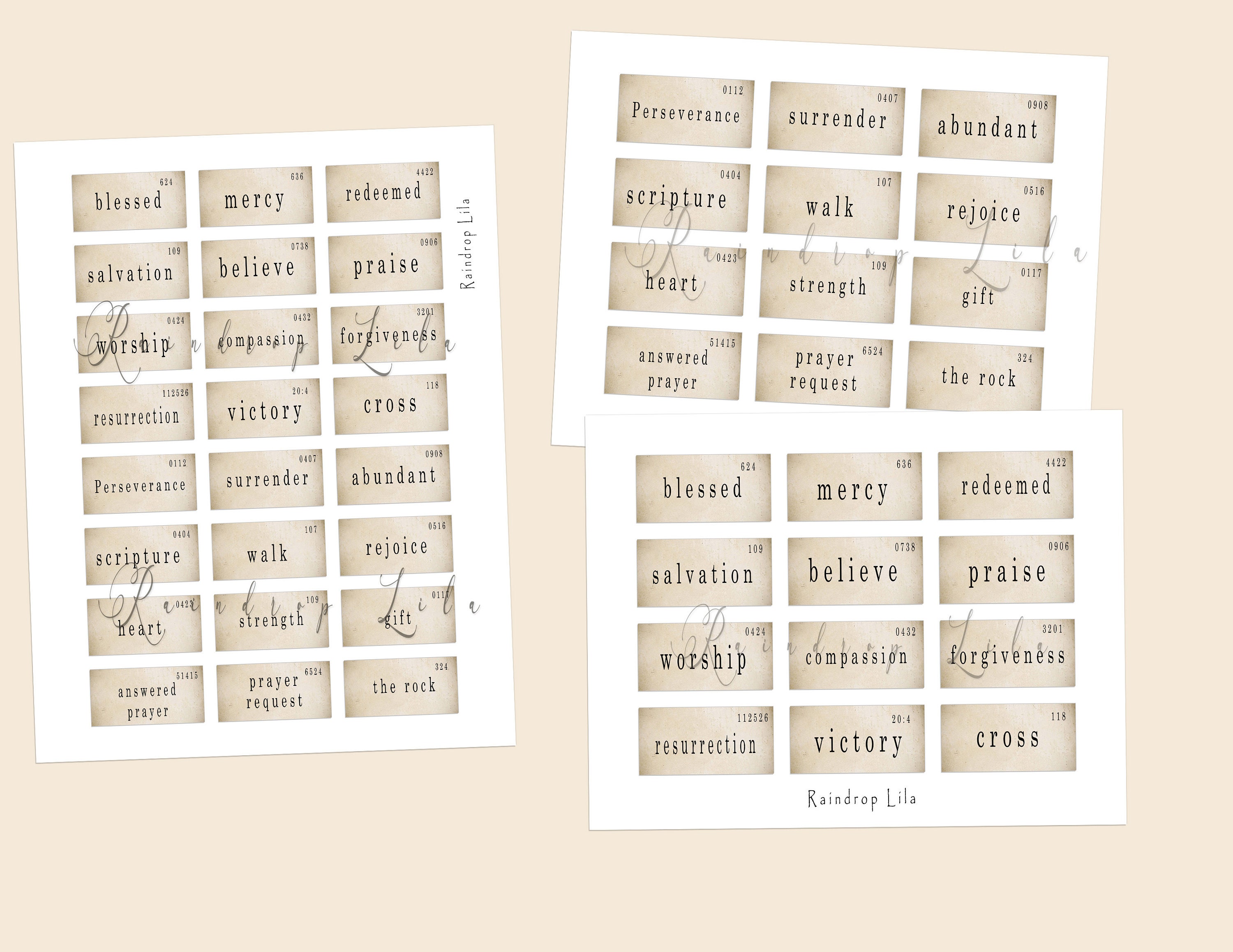 Faith -MINI- Flash Card Label Printable - Vintage Style - Raindrop Lila ...