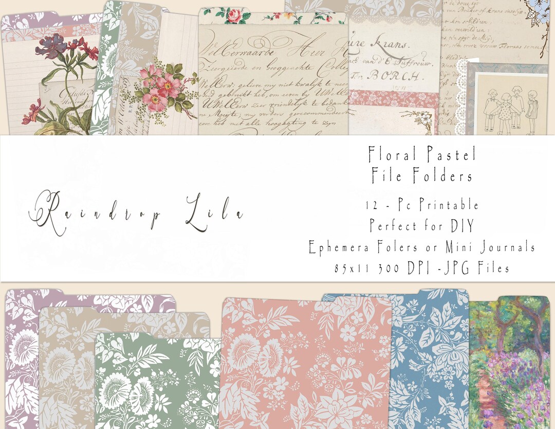 Floral Pastel File Folder Printable, Junk Journal Add on Digital Kit ...