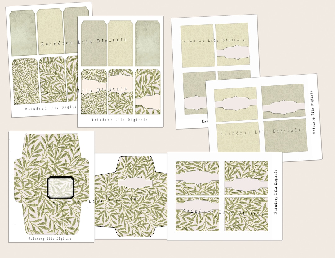 Botanical Green - Printable Paper Kit- Envelopes, Notecards, Tags - Etsy