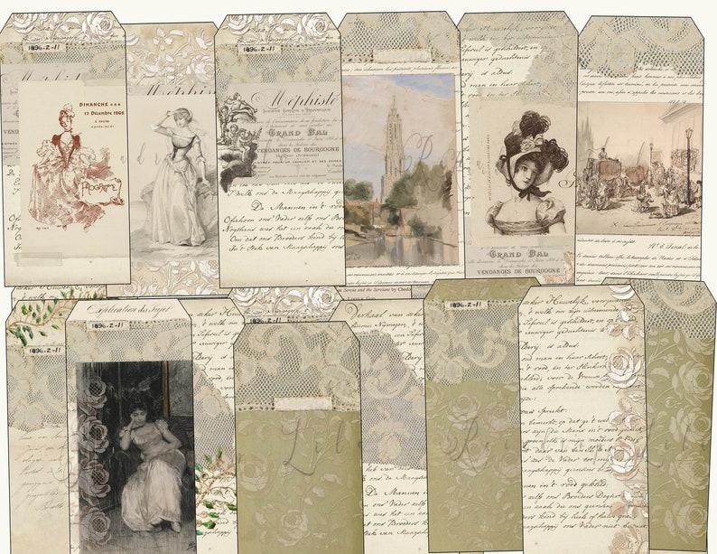 27 Tall TAGS -pretty Neutral Tall Tag Printable - Vintage Journal ...