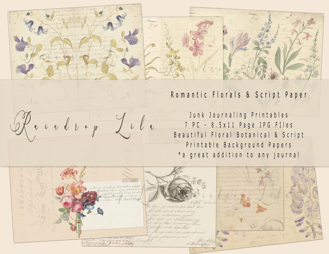 Romantic Florals and Script Background Paper Printable -INSTANT ...