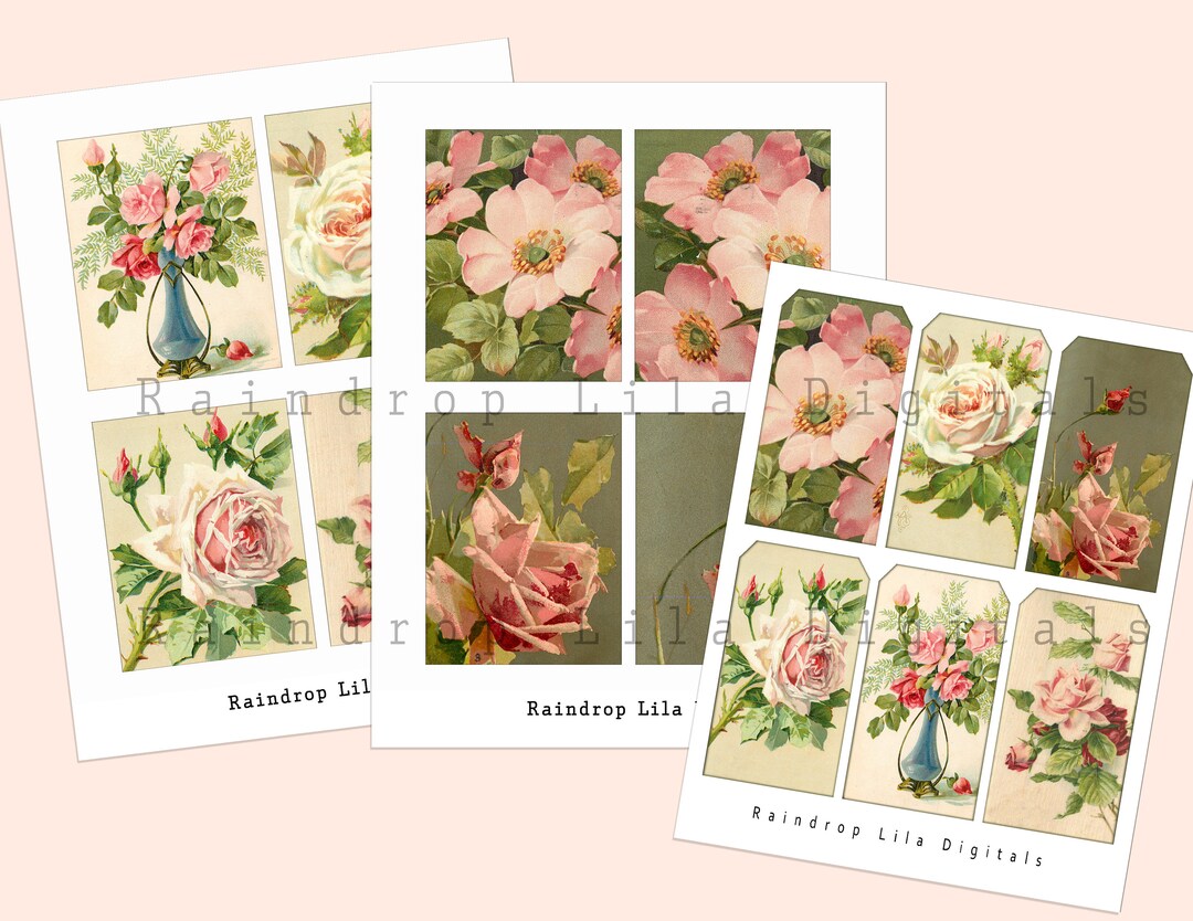 Floral Vintage Ephemera Printable, Journaling Cards & Tags, Vintage ...